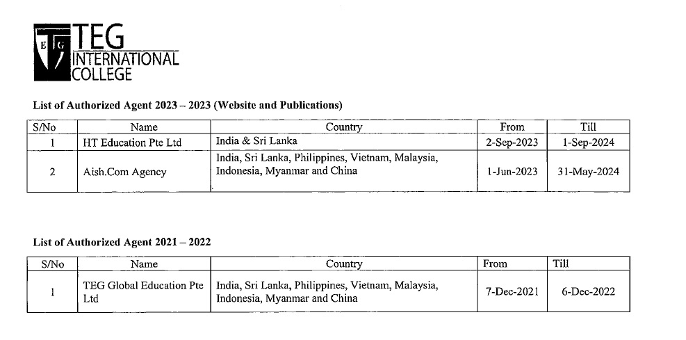 TEG Organisation Chart – TEG International College